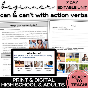 Can & Can't With Action Verbs - Lessons & Activities For High School ...